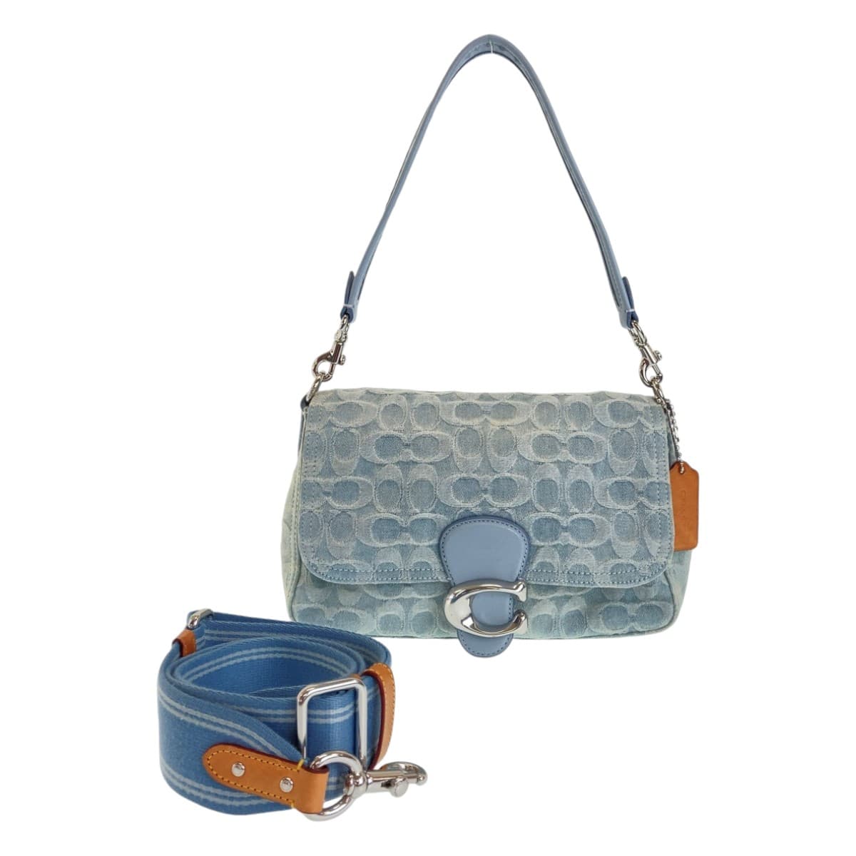 Coach Signature Denim/Leather Sky Blue Shoulder Bag in Great Condition ...